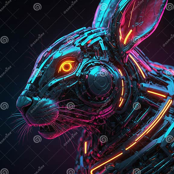 Abstract Neon Light Cyborg Bunny Rabbit Wallpaper Stock Illustration ...