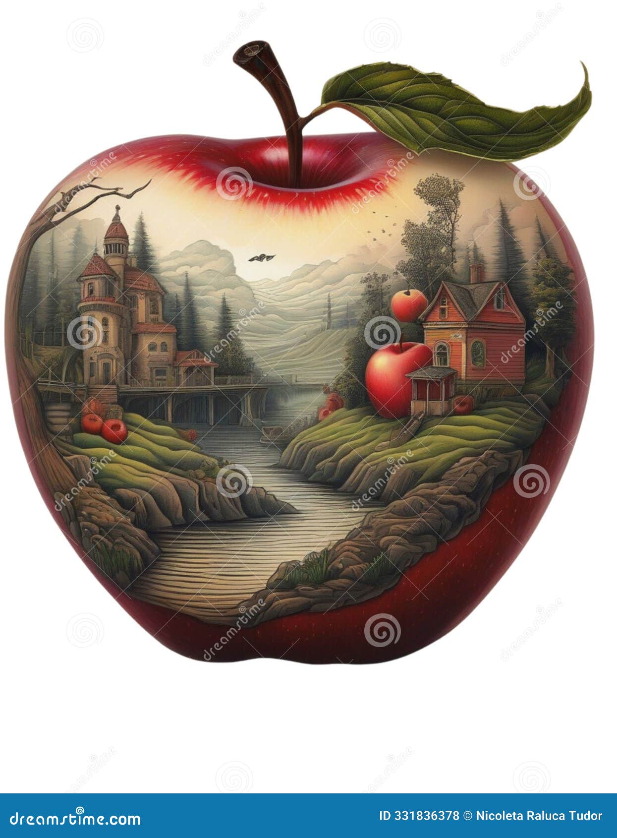 Surreal Art with Design Apple on a White Background, Pleasant Surprise ...