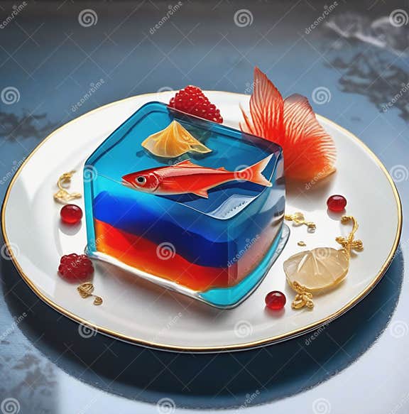 Surreal Art with Fish Jello Cake on a White Background, Unpleasant ...
