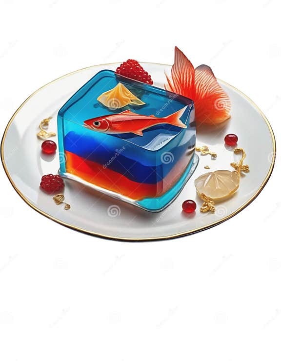 Surreal Art with Fish Jello Cake on a White Background, Unpleasant ...