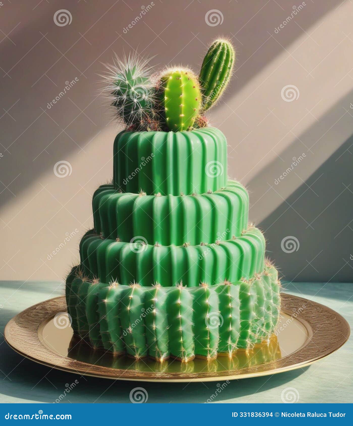 Surreal Art with Cactus Cake on a White Background, Unpleasant Surprise ...