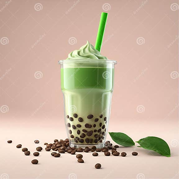 Green Matcha Boba Bubble Tea Cofee Drink Stock Illustration ...