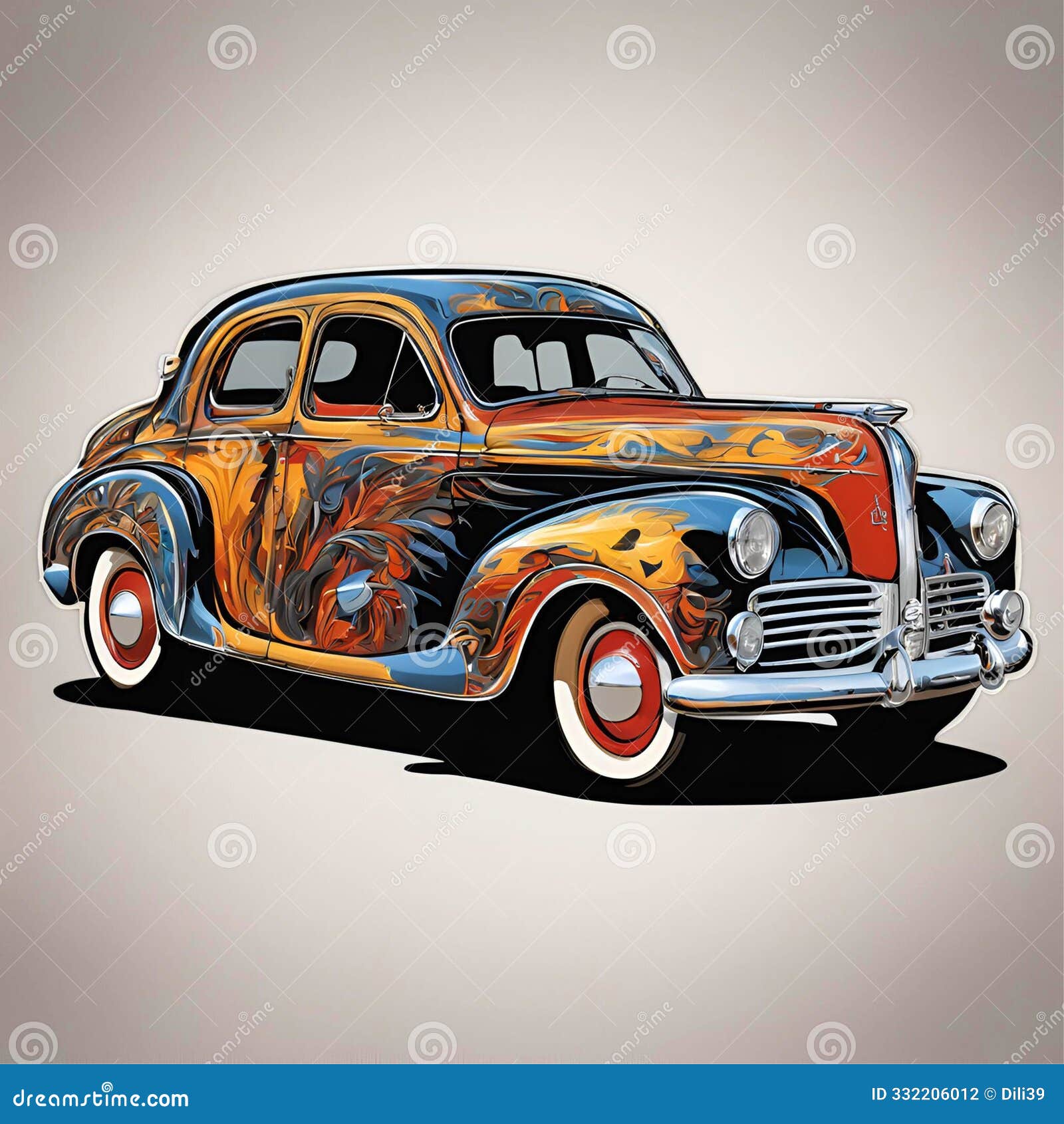Classic GAZ-M1 Hot Rod with Vibrant Sticker Art Stock Illustration ...