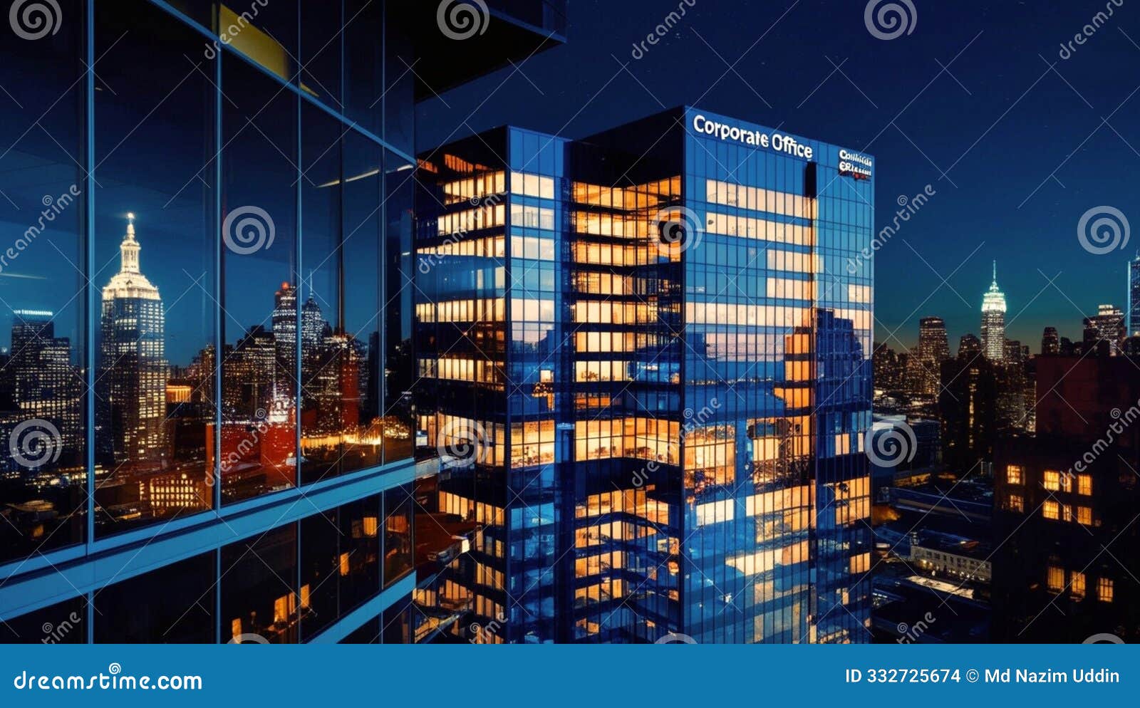 A Night-time View of a Corporate Office Building Stock Illustration ...