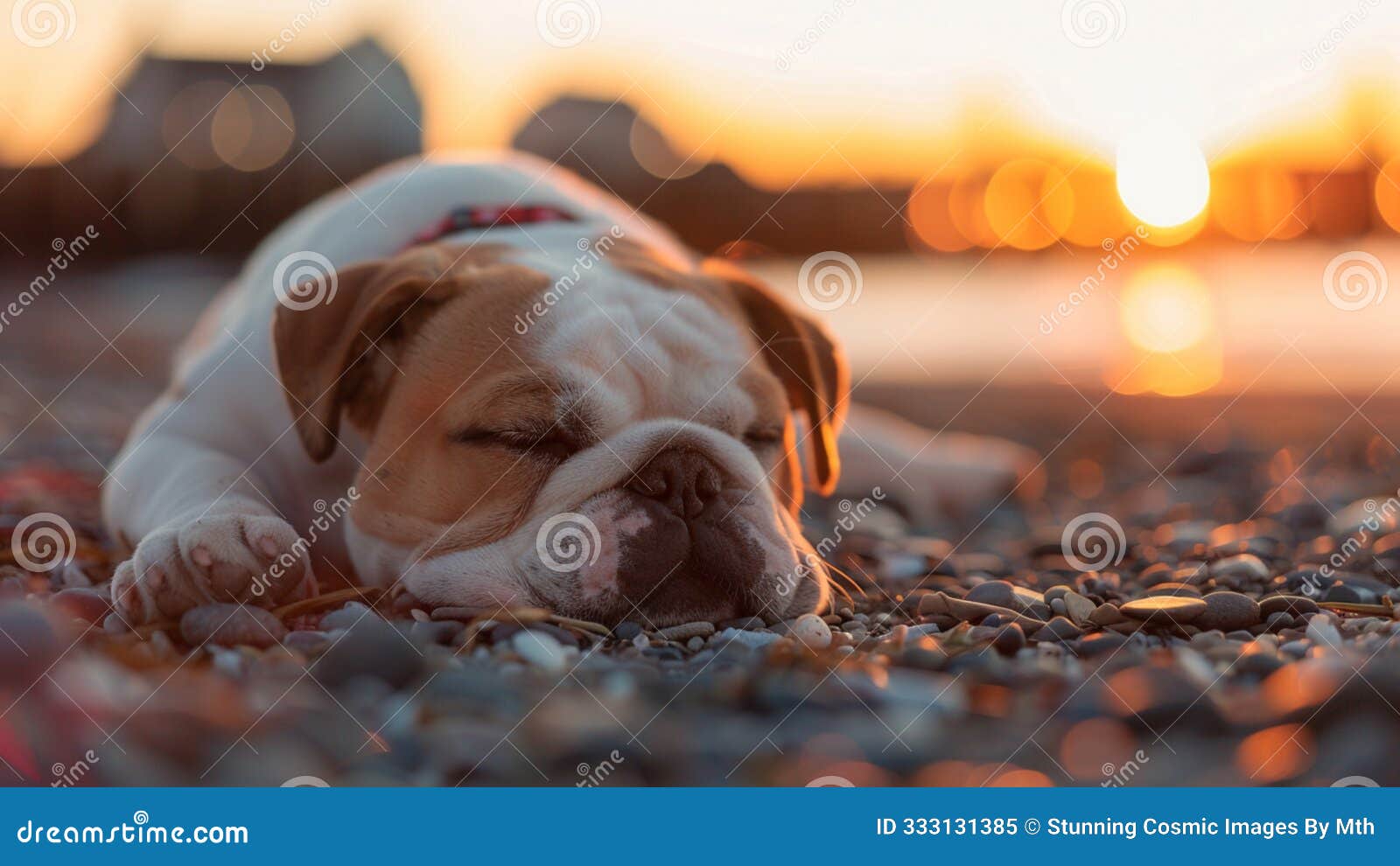 Cute, Friendly and Happy English Bulldog Puppy Dog on a Beach on a ...