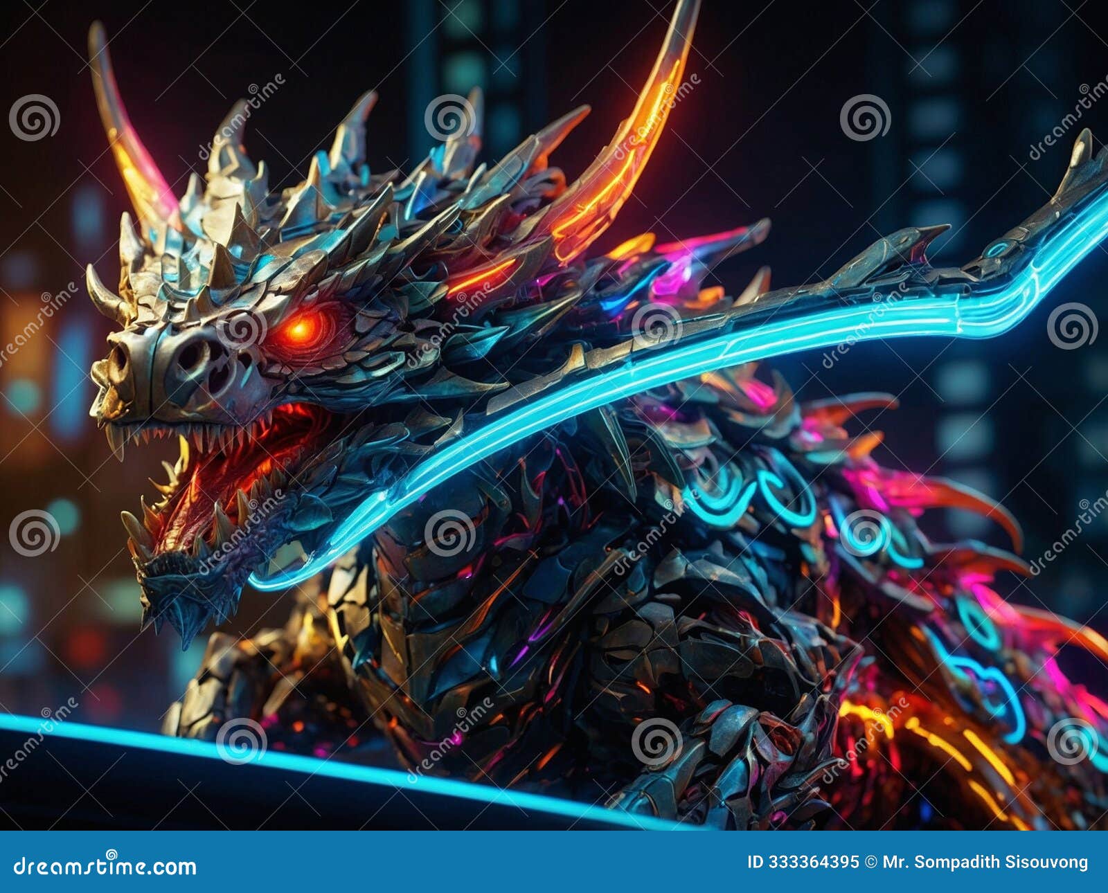 Abstract Neon Light Cyborg Dragon Wallpaper Stock Illustration ...