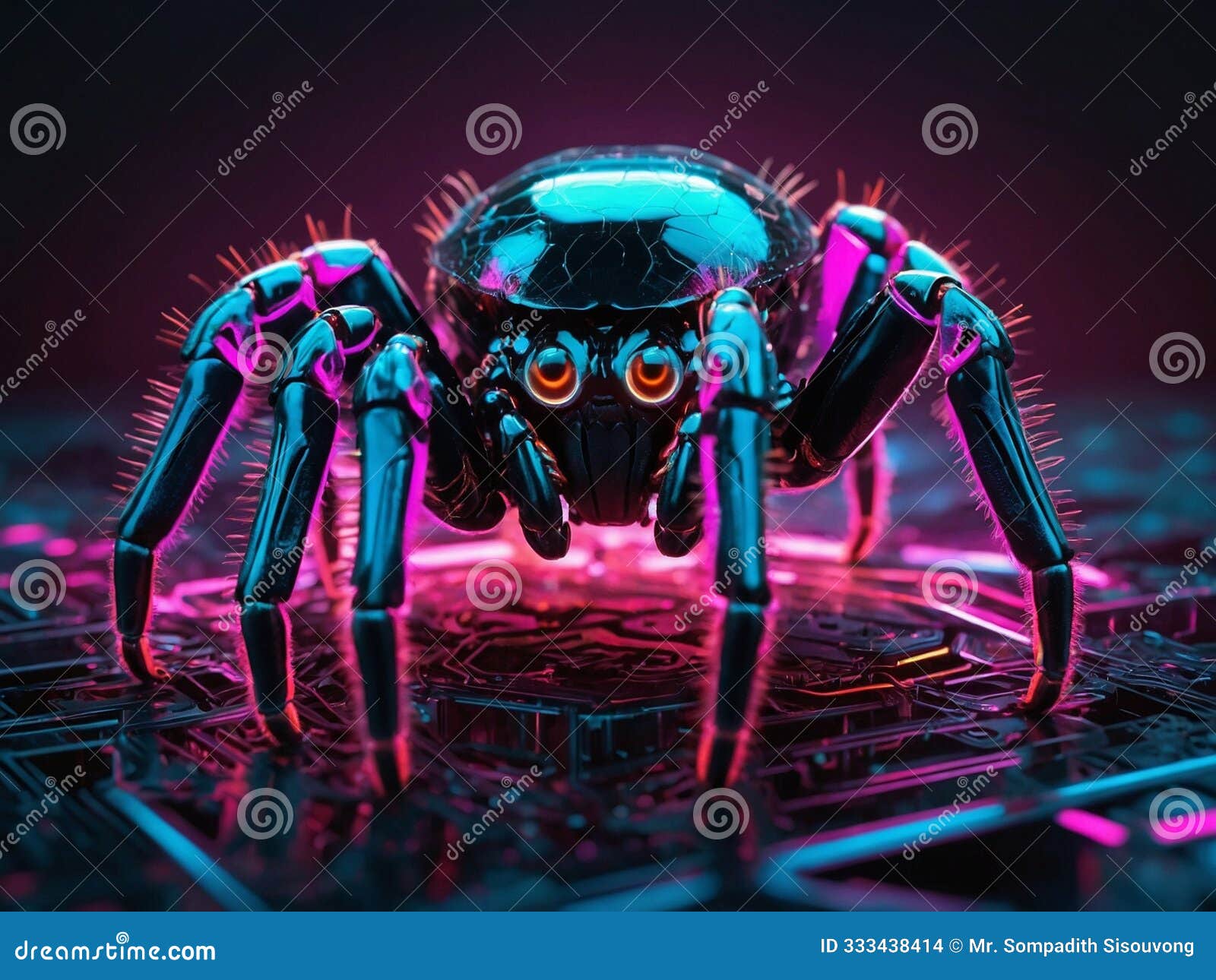 Abstract Neon Light Cyborg Tarantula Spider Wallpaper Stock ...