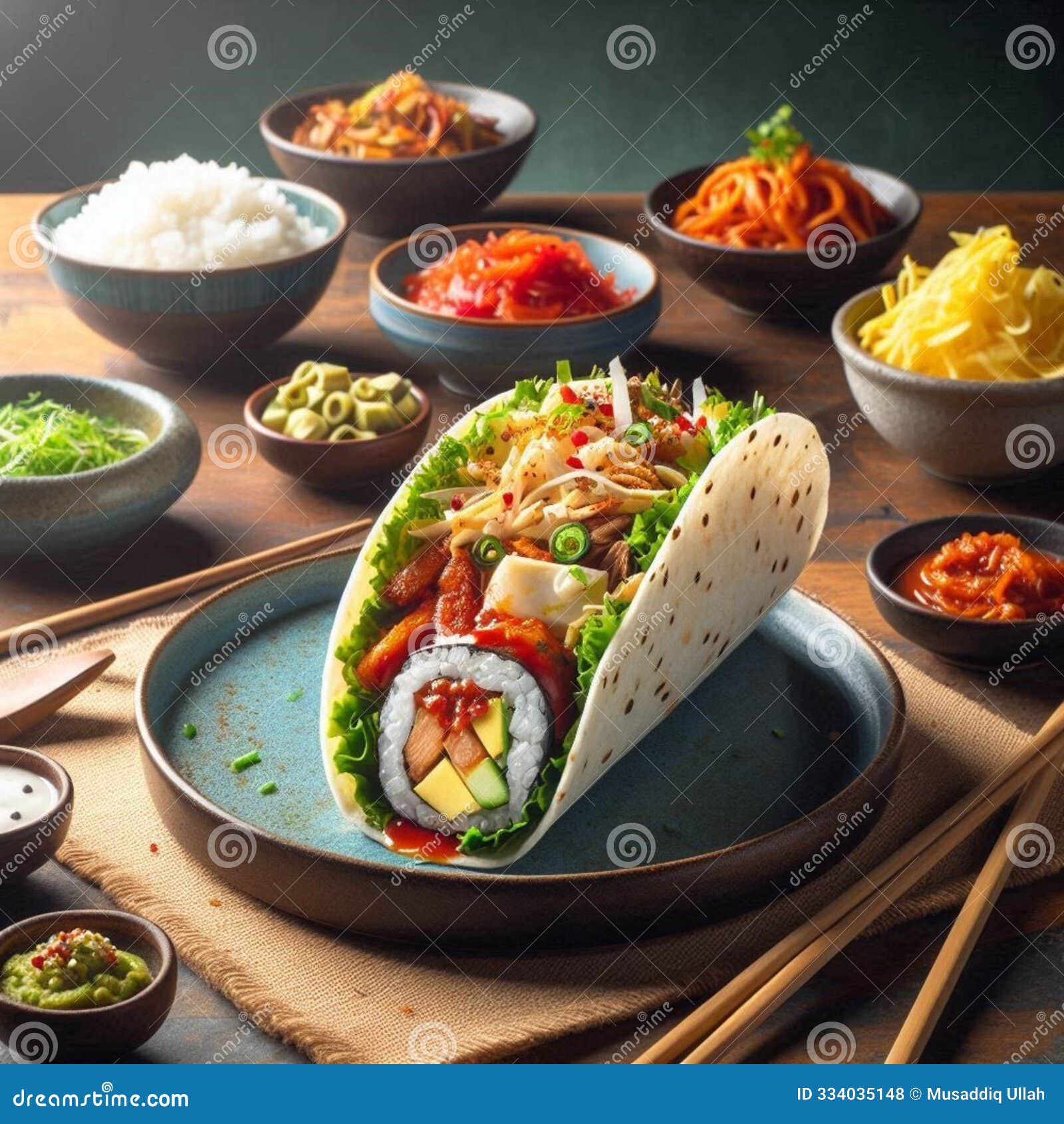 Sushi Taco Fusion stock illustration. Illustration of dinner - 334035148
