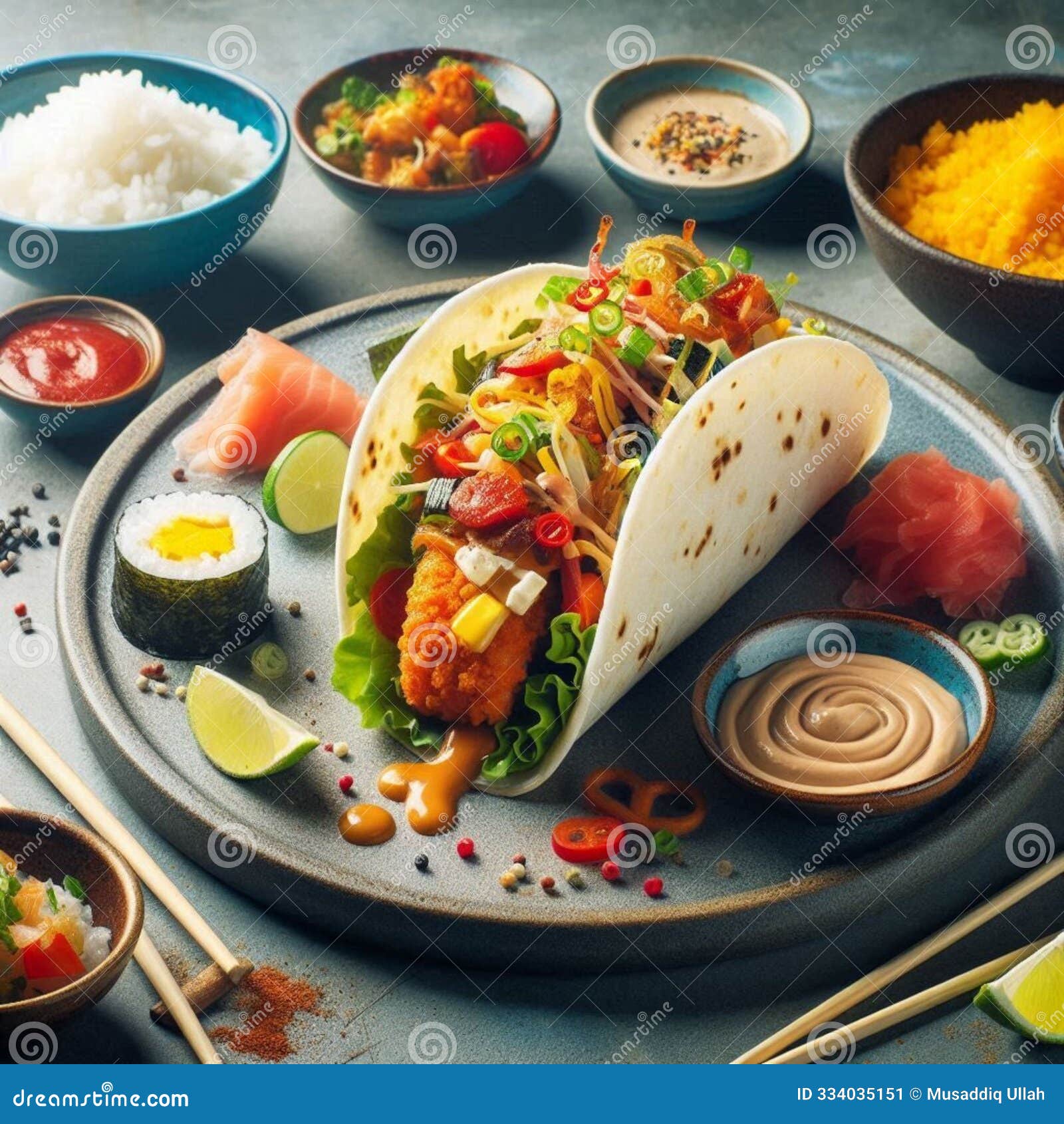 Sushi Taco Fusion stock illustration. Illustration of dinner - 334035151