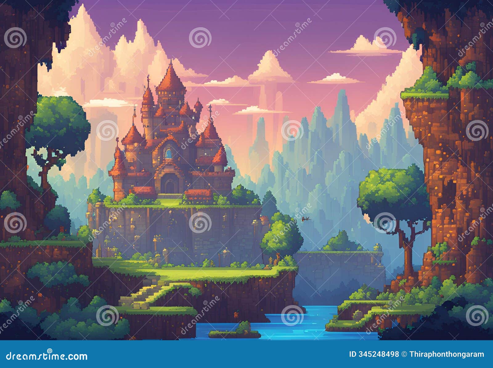 Castle on the River Pixel Art Pixel Art Stock Illustration ...