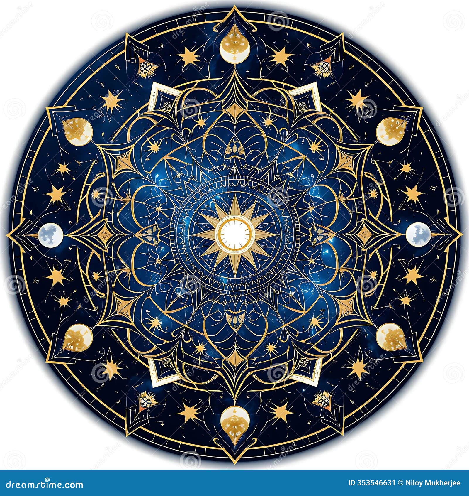 Celestial Mandala with Gold Accents Stock Illustration - Illustration ...