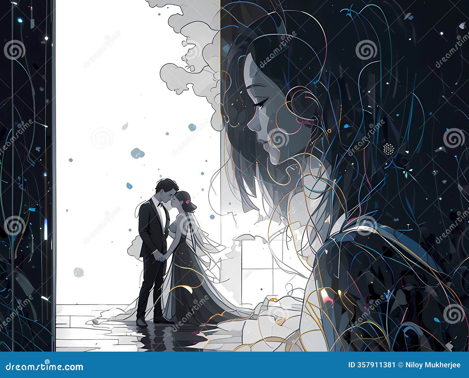 Lonely Dreamscape: a Bride in the Shadows Stock Illustration ...