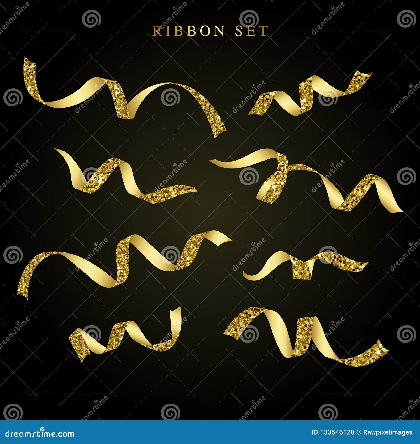 Golden Festive Ribbon Set Vector Stock Vector - Illustration of shiny ...