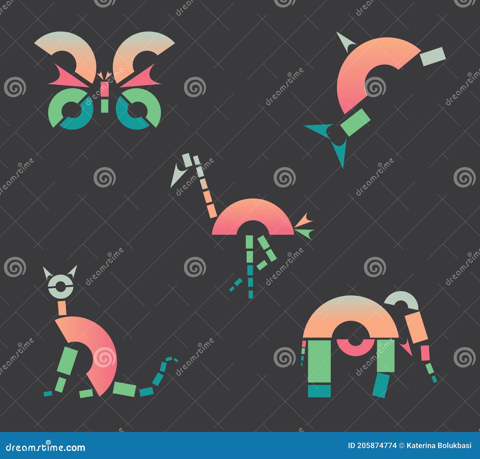 Animals Symbol Simplify Icon Set Decorative Pattern Vector Illustration ...