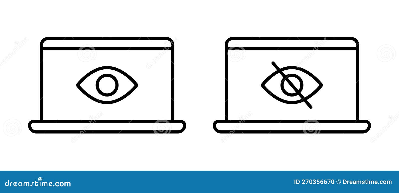 Laptop Privacy Concept Vector Icon Set. Look Computer Security Symbol ...
