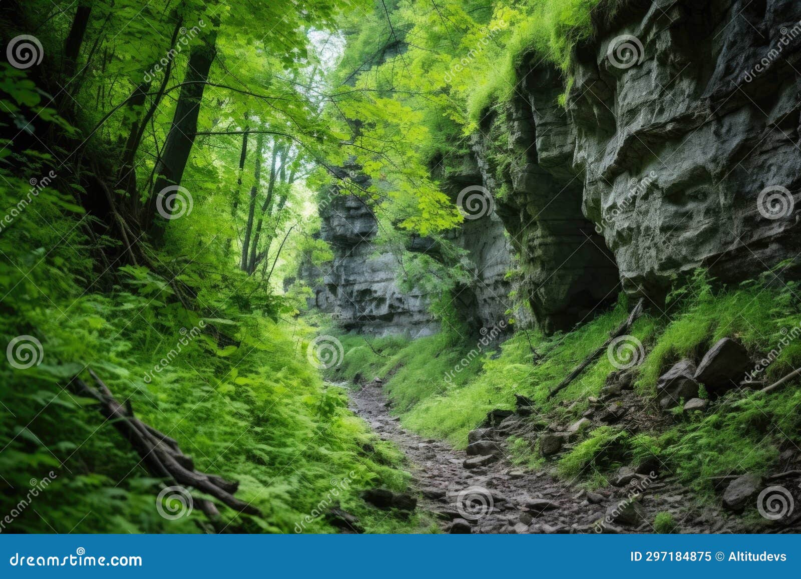 Untouched Cliffside Trail with Dense Surrounding Greenery Stock Image ...