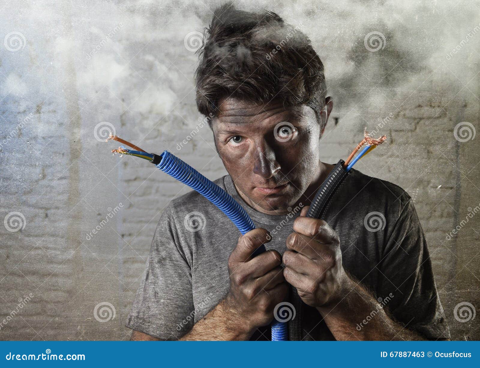 Untrained Man Joining Electrical Cable Suffering Electrical Accident ...