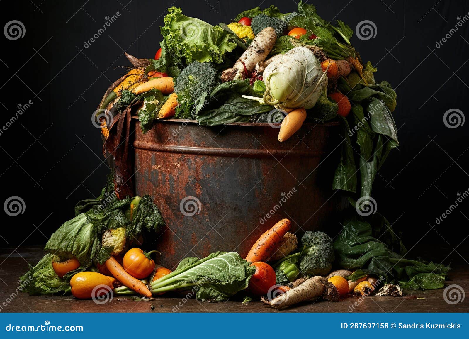 Unused, Rotten Veggies Are Disposed Of In The Trash. Food Waste And ...