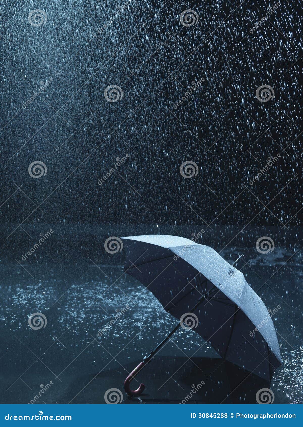 Unused Umbrella Lying on Ground Being Rained upon Stock Photo - Image ...