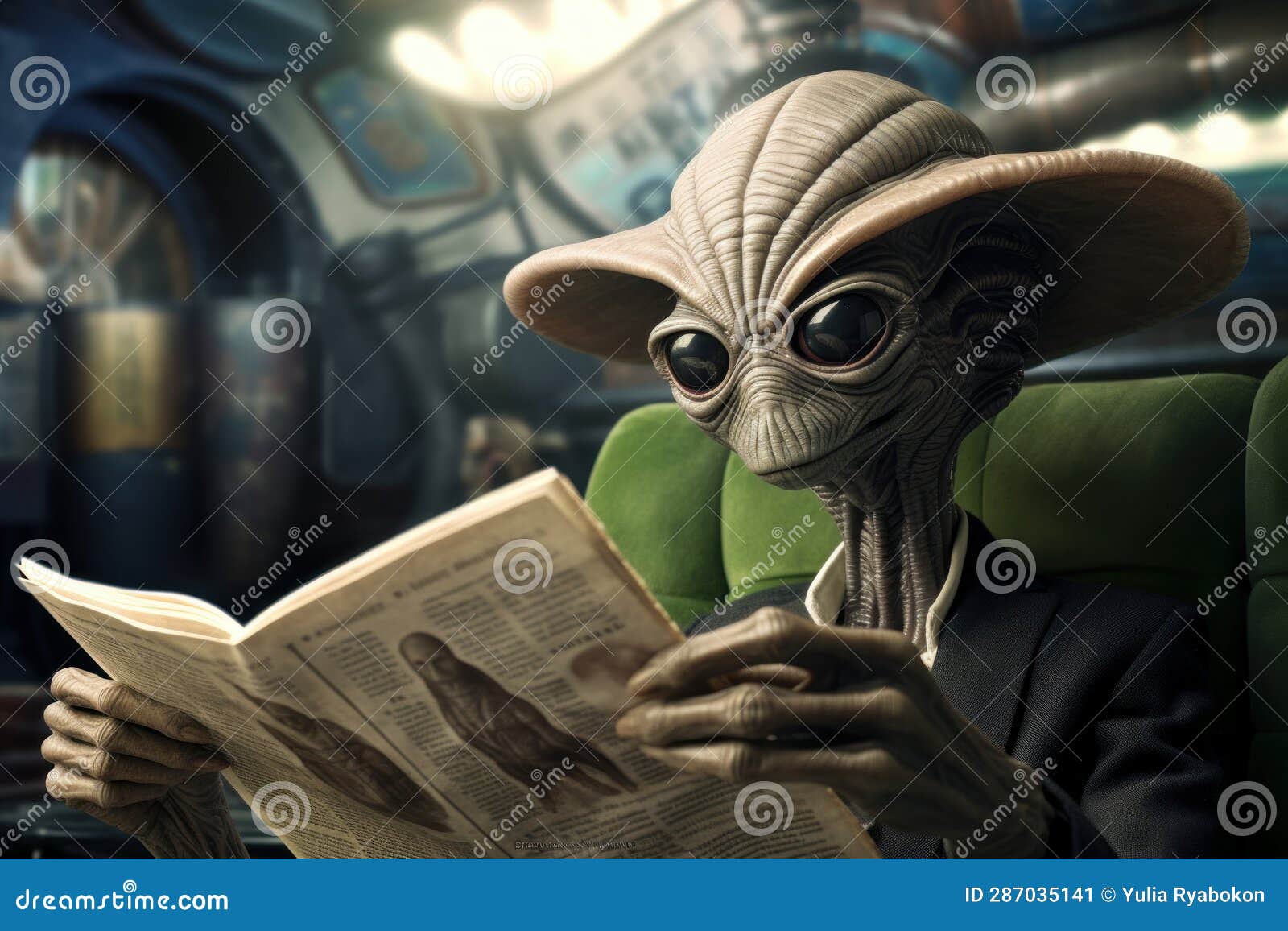 Unusual Alien Read Newspaper. Generate Ai Stock Illustration ...