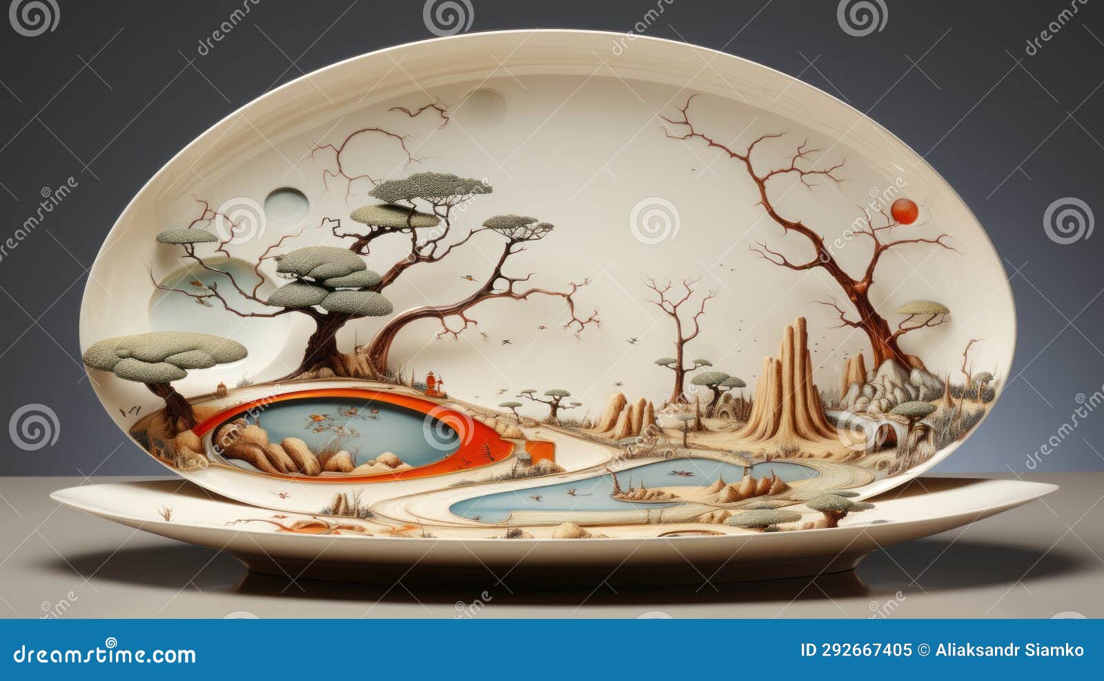 Unusual Asymmetrical Plate in a Surreal Style. Orinthological Theme ...