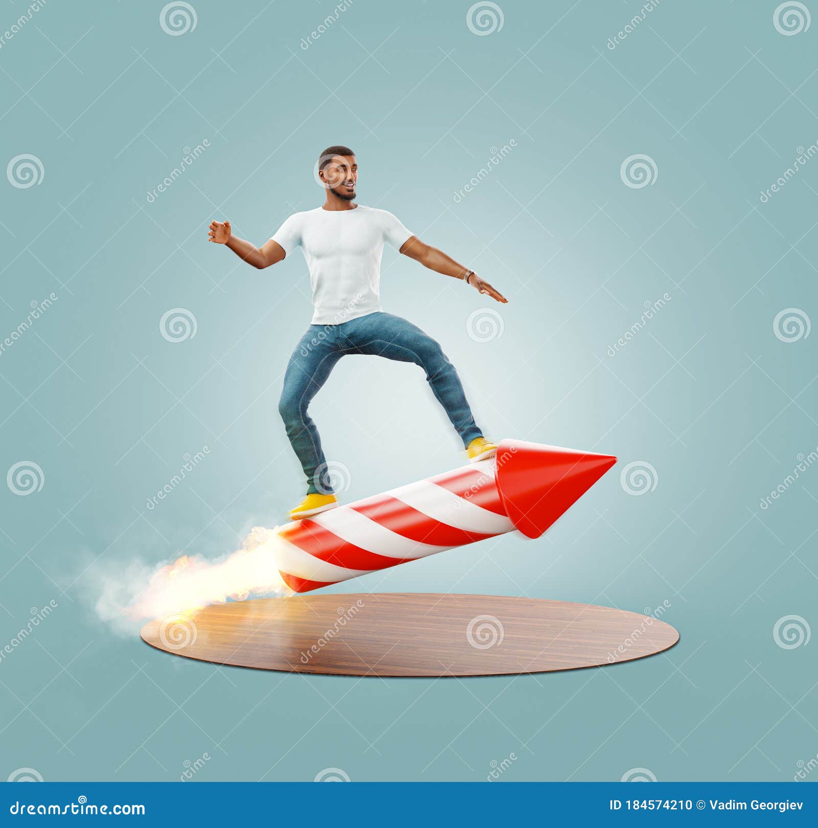 Young Man Riding on a Firework Rocket Stock Illustration - Illustration ...