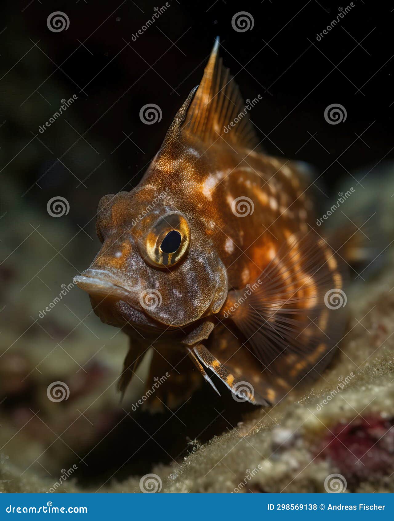 An Unusual Fish Swims at Depth in the Dark. Stock Illustration ...