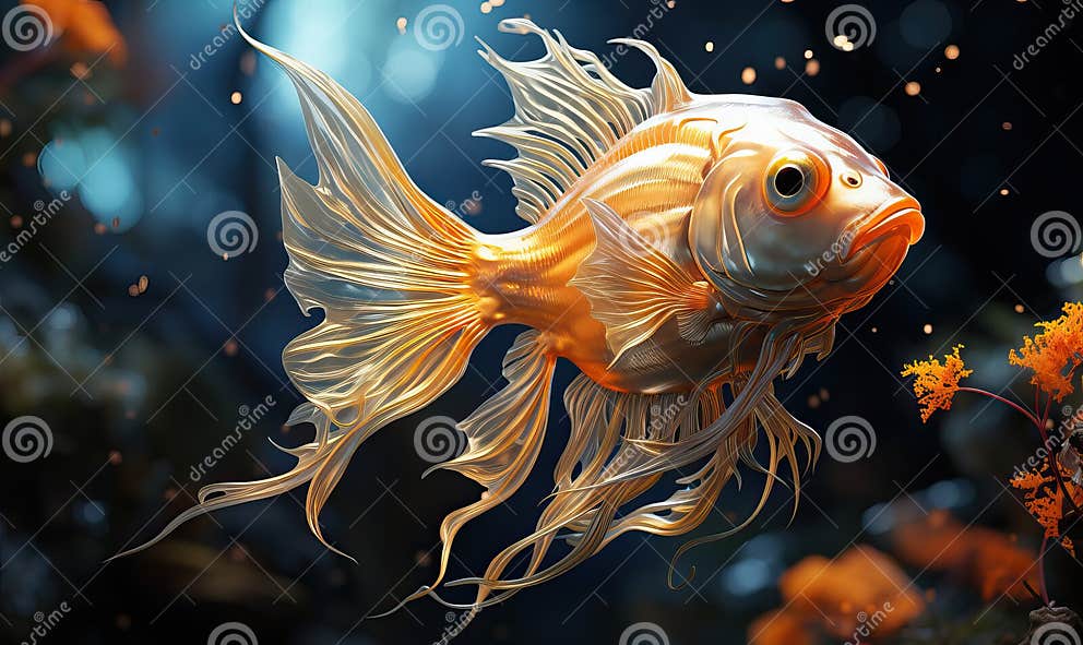 An Unusual Fish Swims at Depth in the Dark. Stock Image - Image of ...