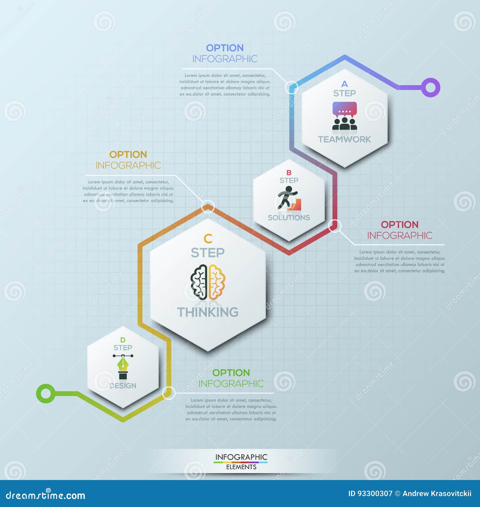 Unusual Infographic Design Template. 4 Hexagonal Elements with ...
