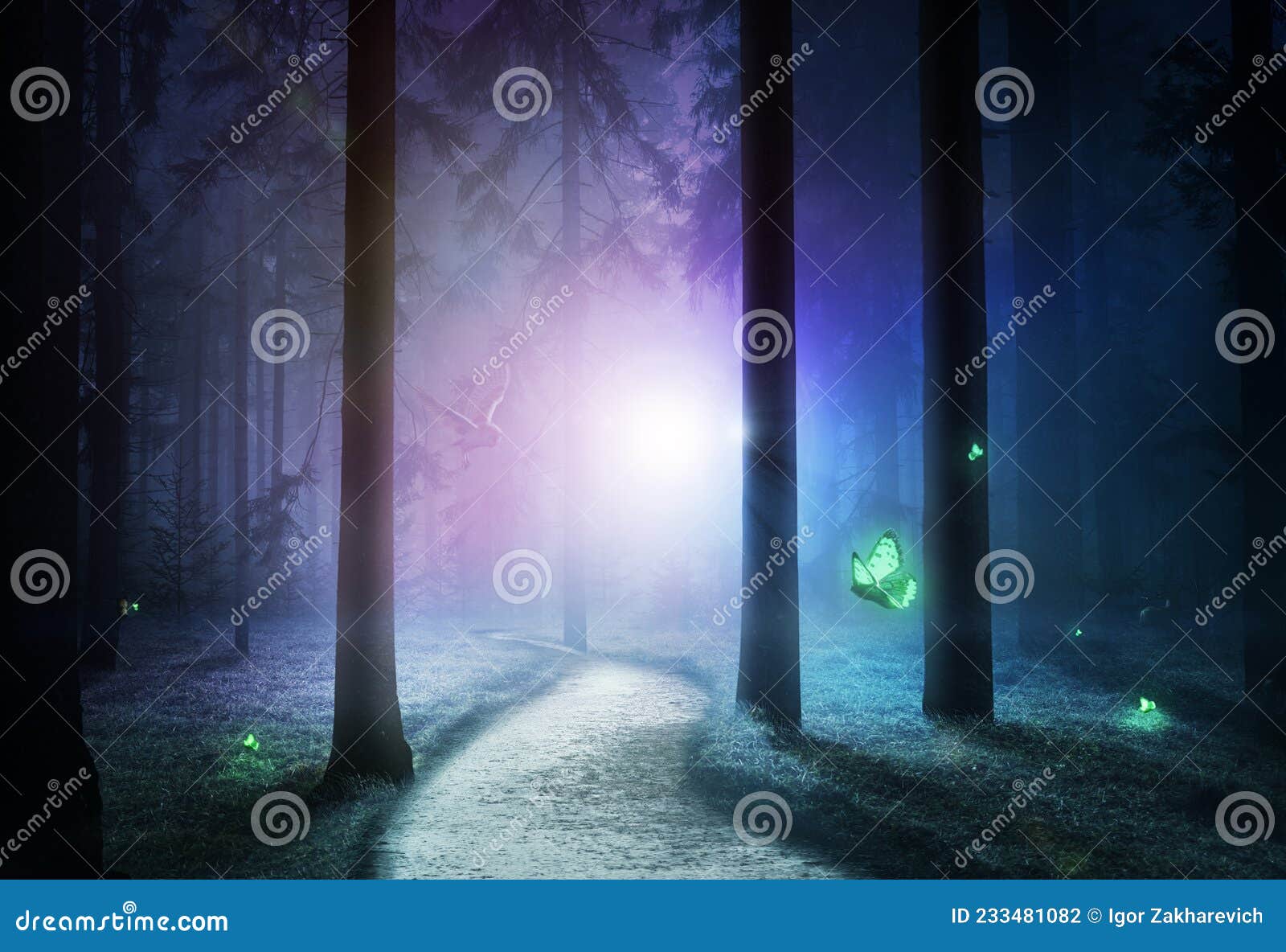 Fantasy Night Sky Landscape From Cave View, Evening Space With Milky ...