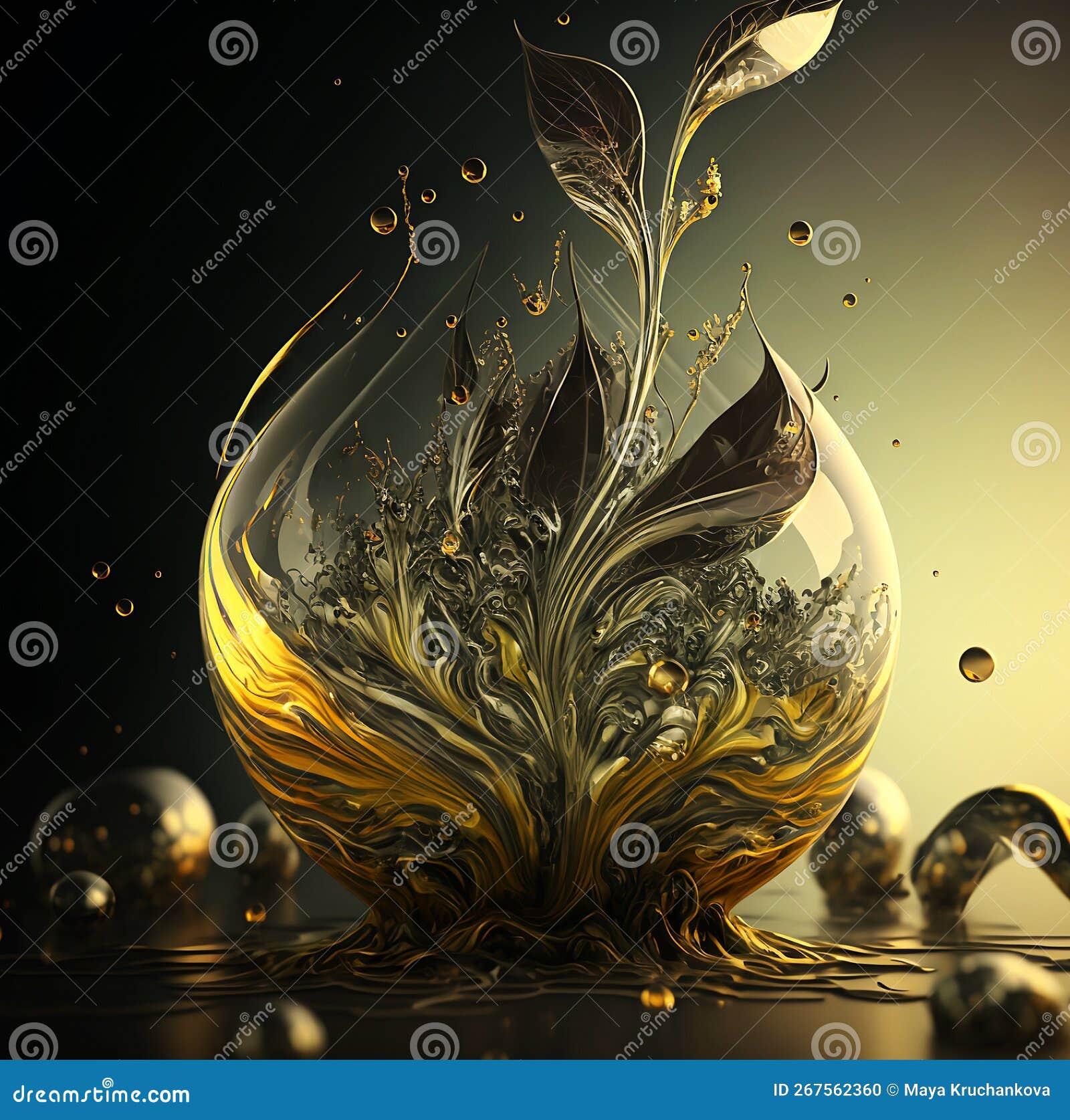 Unusual Magic Sphere with Germinating Leaves on Black Background Stock ...