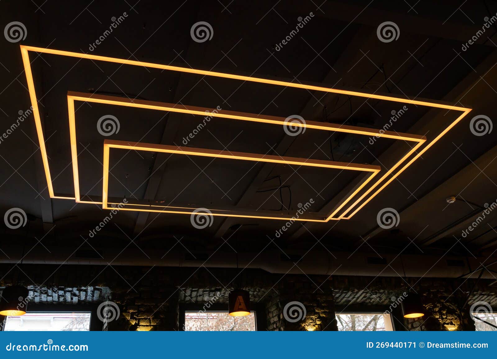 Unusual Rectangular Design Lamps on the Ceiling in an Expensive ...