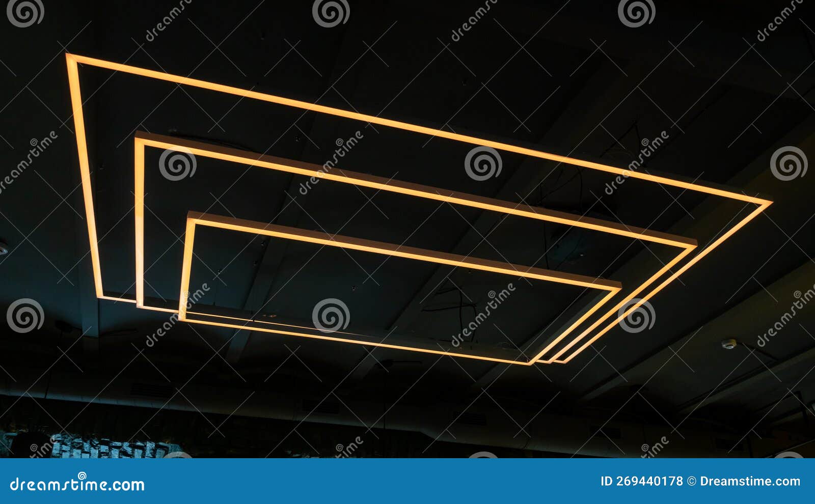 Unusual Rectangular Design Lamps on the Ceiling in an Expensive ...