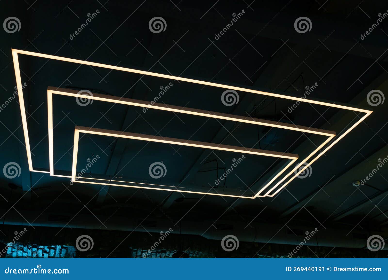 Unusual Rectangular Design Lamps on the Ceiling in an Expensive ...
