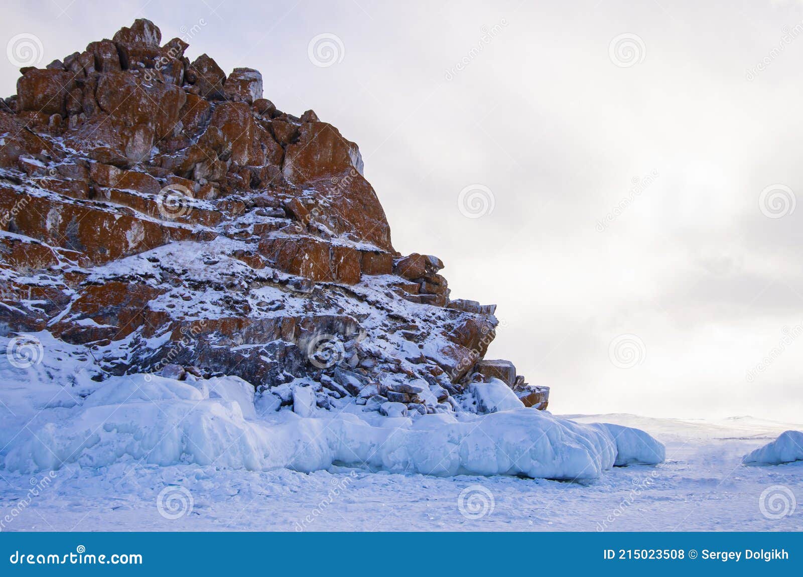 Unusual Snow Island Coast in Winter Stock Photo - Image of white ...