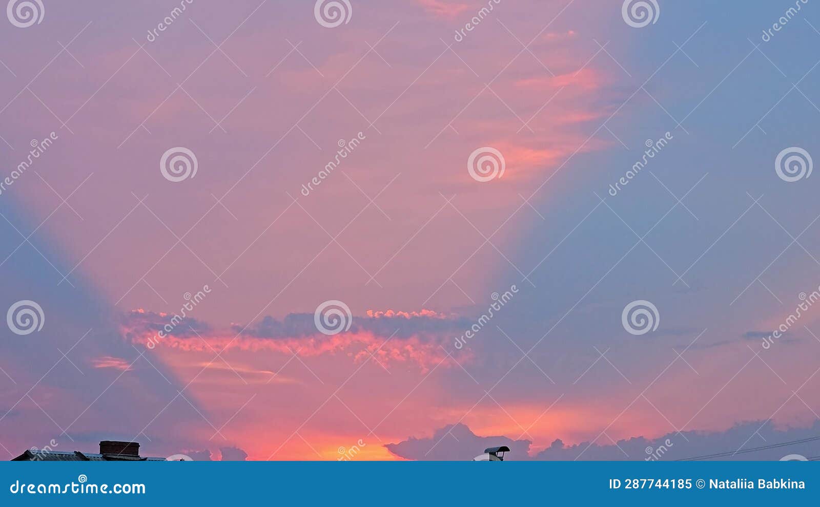 Unusual Sunset. Pink Conical Optical Effect from the Rays of the ...