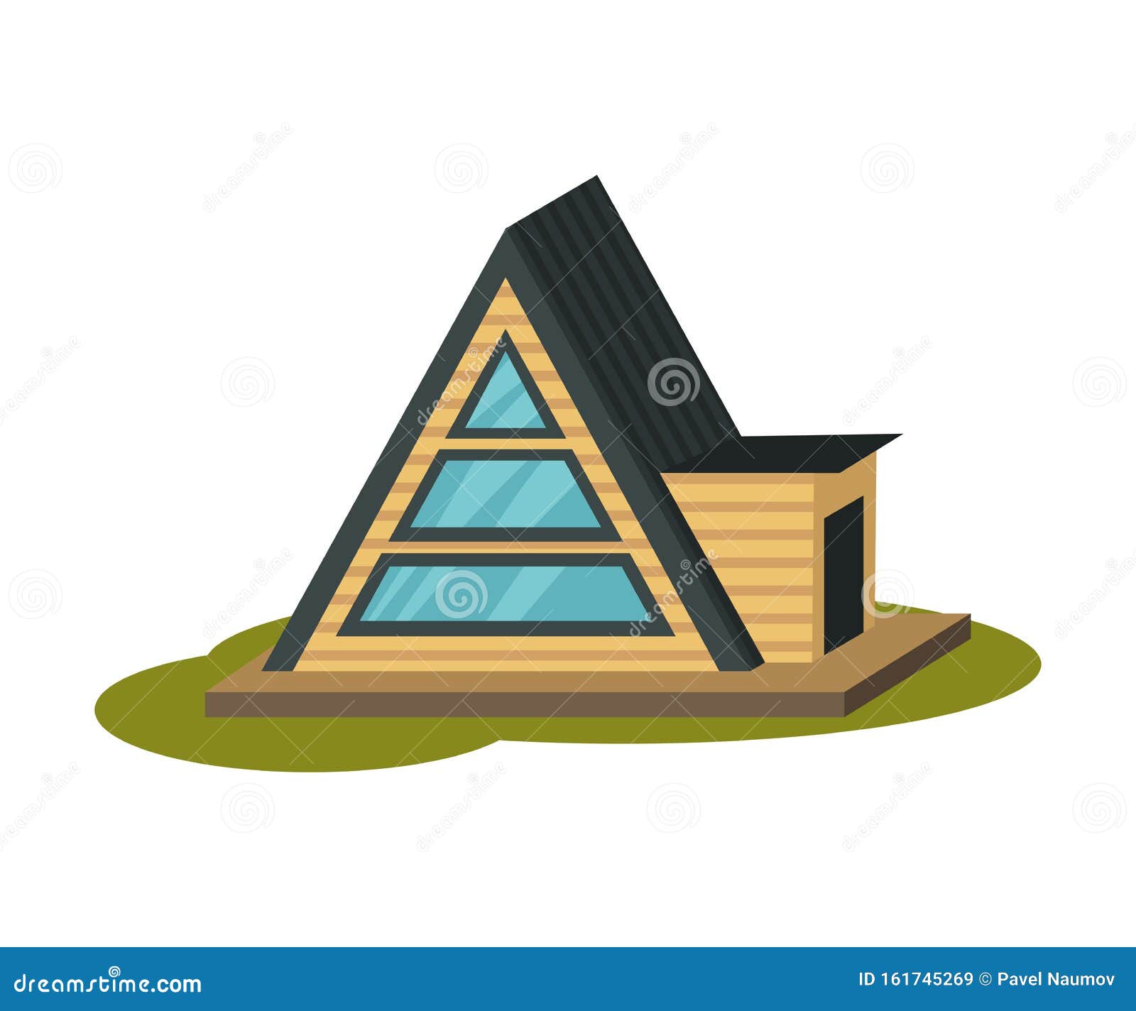 Unusual Triangular House with Horizontal Windows. Vector Illustration ...