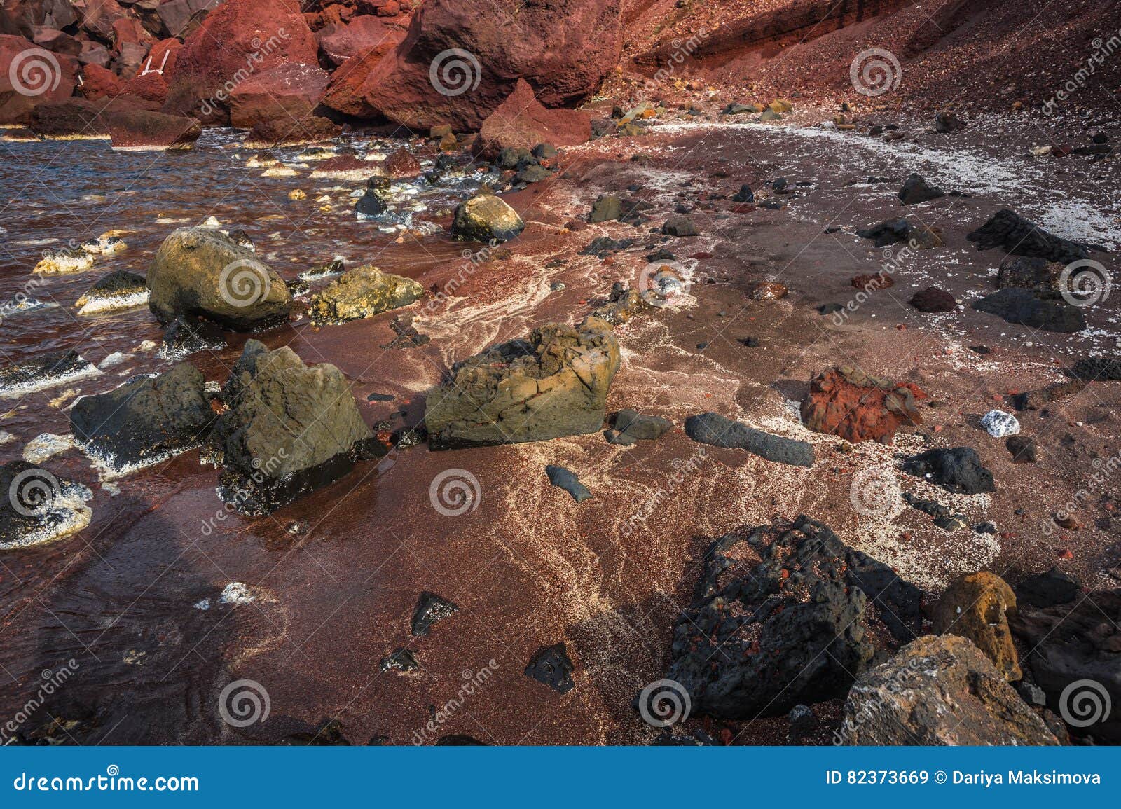 Unusual and Unique Red Beach on Santorini, Greece Stock Image - Image ...