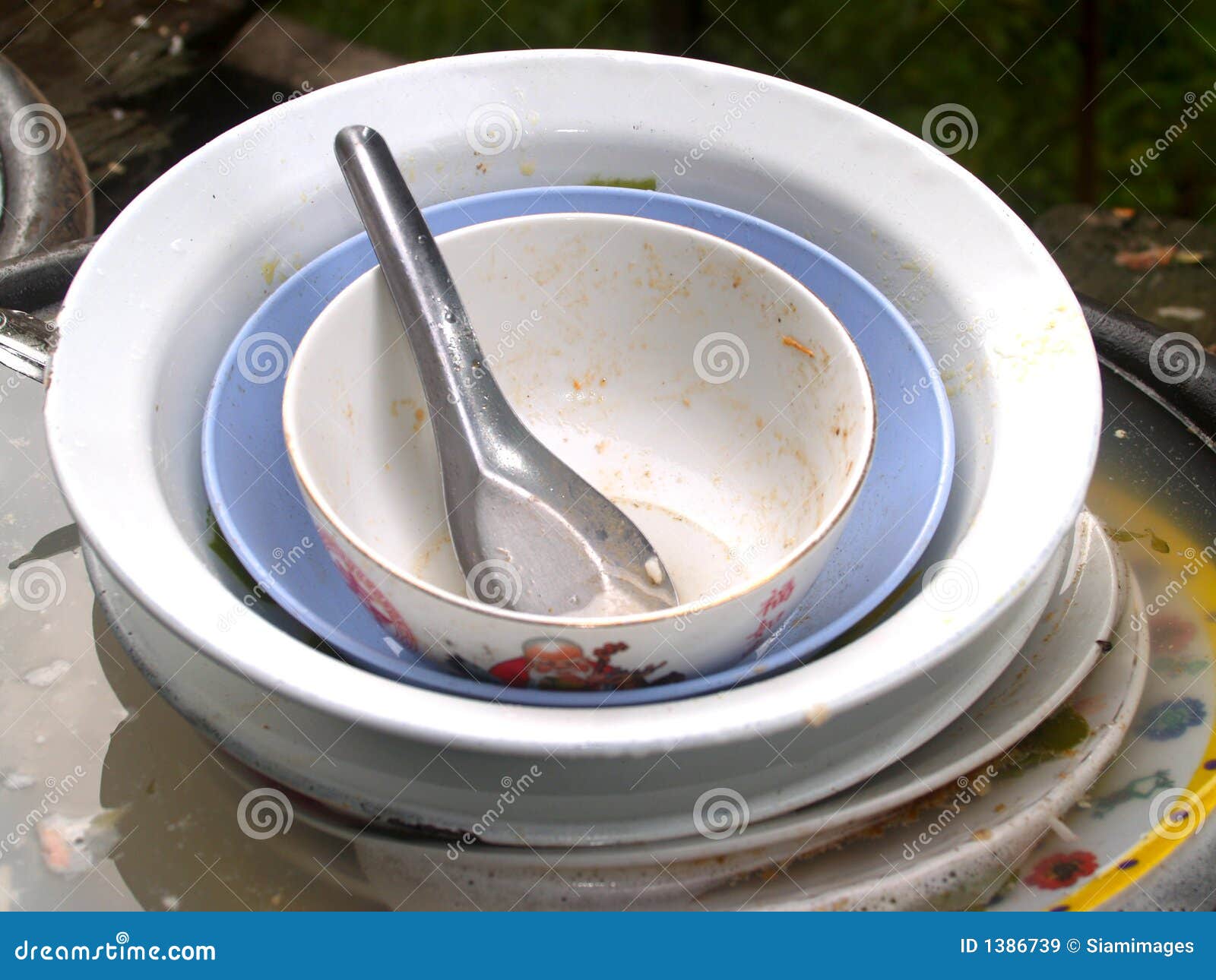 Unwashed dishes stock image. Image of plate, silvery, crane - 1386739