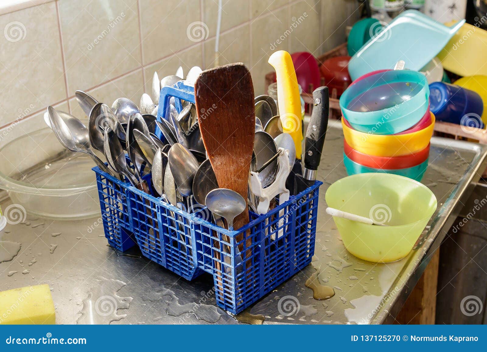 Unwashed Dishes Stand in the Kitchen Stock Photo - Image of hygiene ...