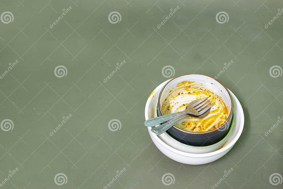 Unwashed Food Containers on an Empty Background Stock Photo - Image of ...