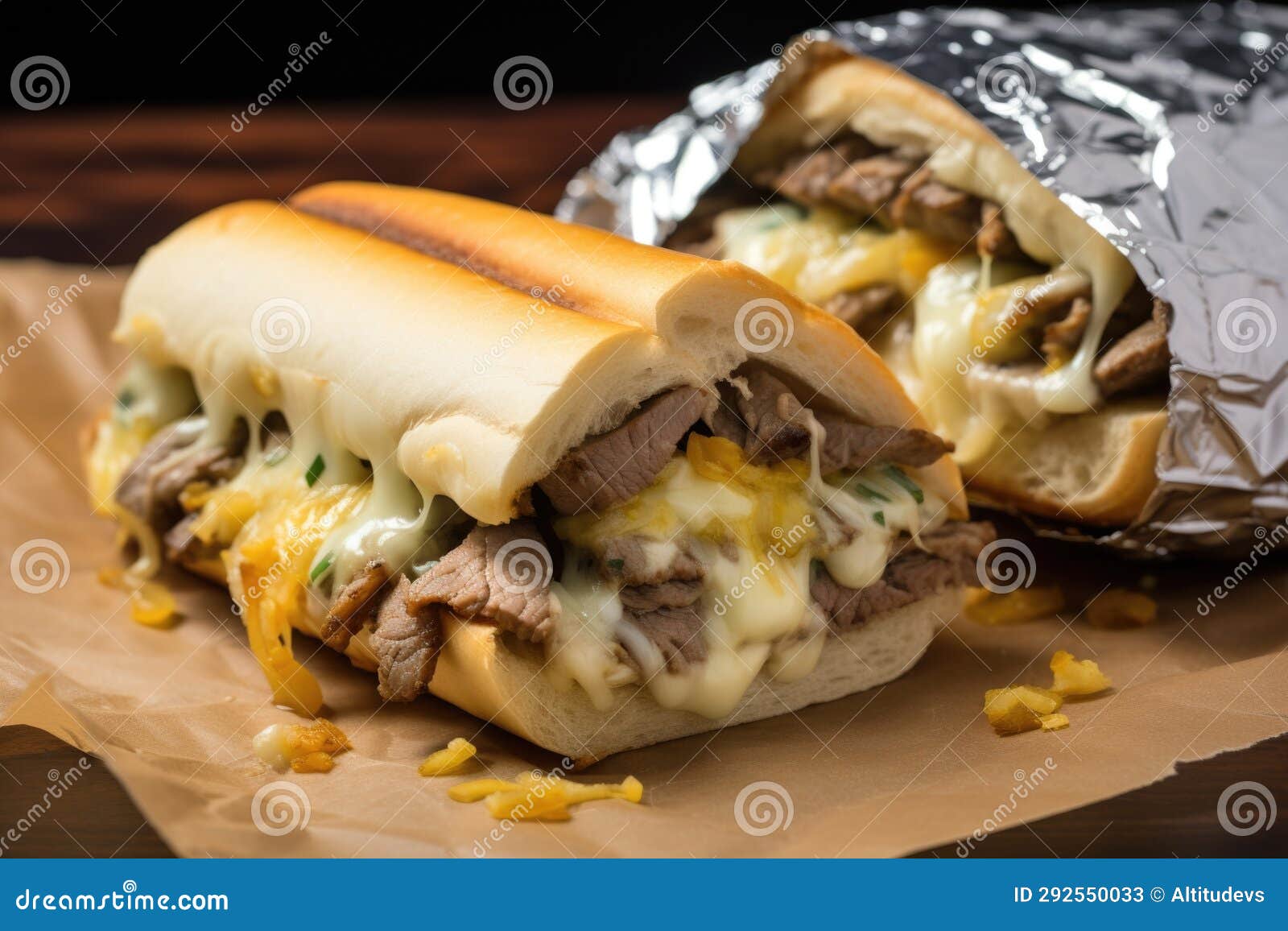 Unwrapped Philly Cheesesteak with Its Wrapper on the Side Stock ...