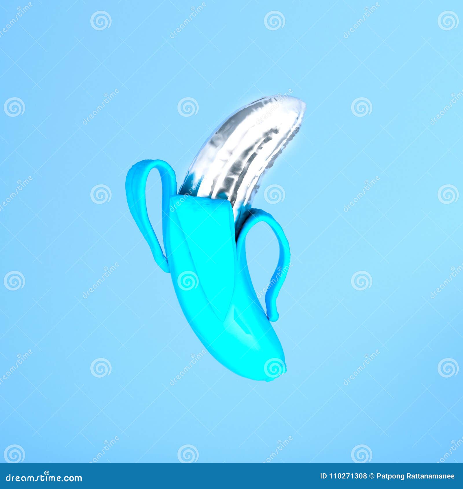 Unwrapped Silver Banana on a Blue Background, 3d Rendering. 3d I Stock ...
