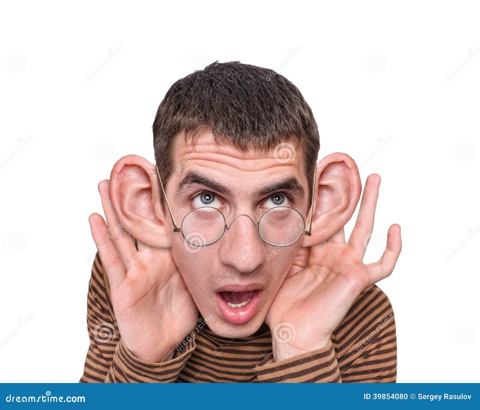 Uomo Che Ascolta Con Le Grandi Orecchie. Fotografia Stock - Immagine di ...