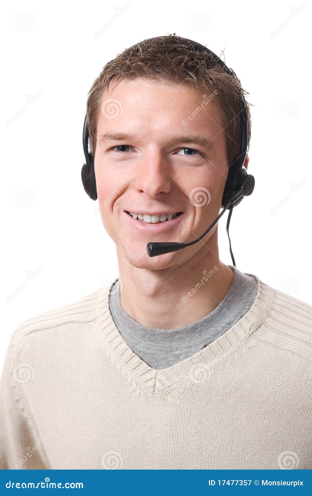 Uomo Che Comunica Con La Cuffia Avricolare Immagine Stock - Immagine di ...