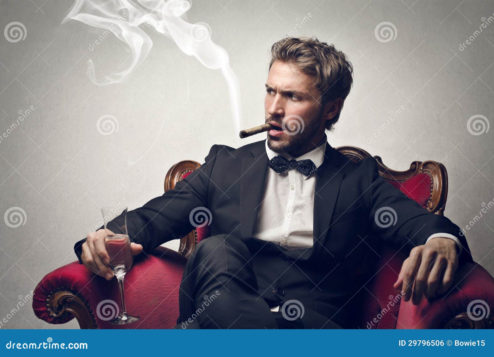 Uomo che fuma un sigaro fotografia stock. Immagine di legame - 29796506