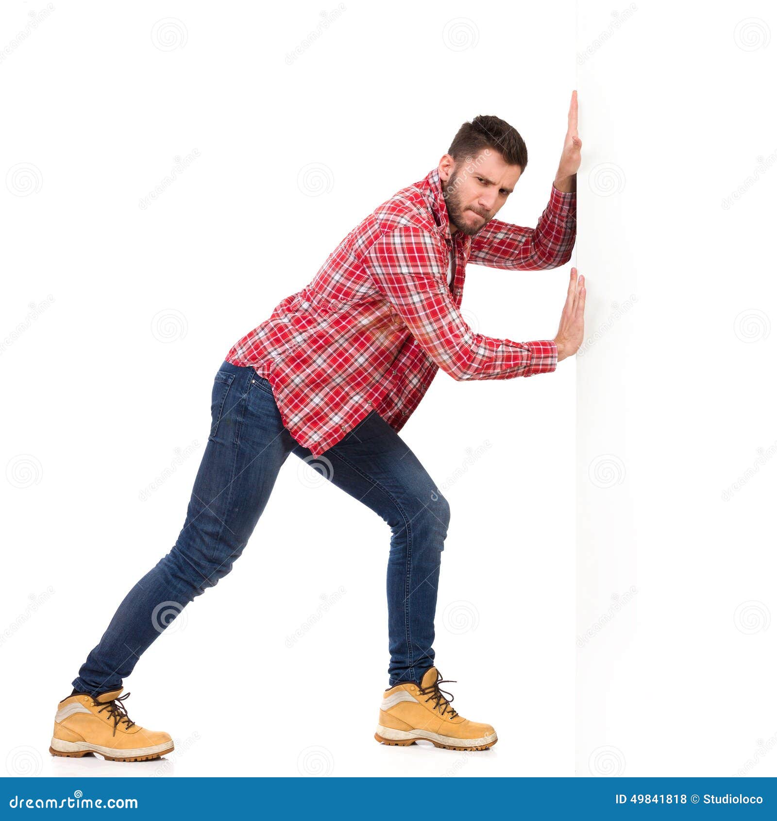 Uomo Che Spinge Una Parete Bianca Fotografia Stock - Immagine di ...