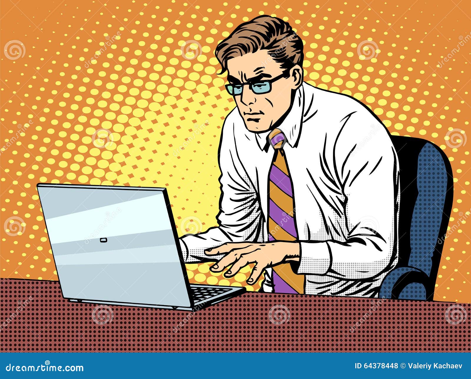 Uomo D'affari Che Lavora Al Computer Portatile Illustrazione Vettoriale ...