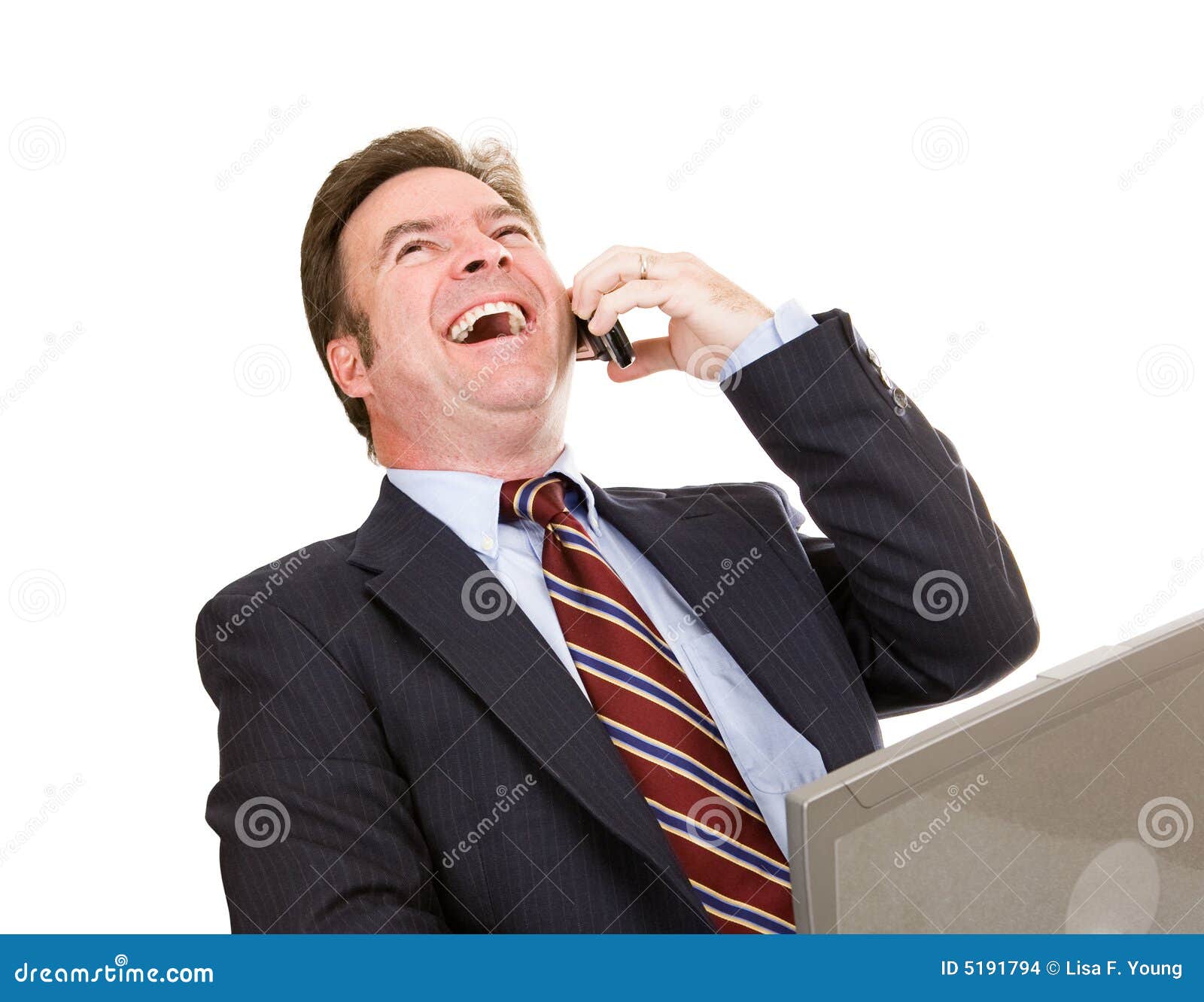 Uomo D'affari Che Ride Sul Telefono Fotografia Stock - Immagine di uomo ...