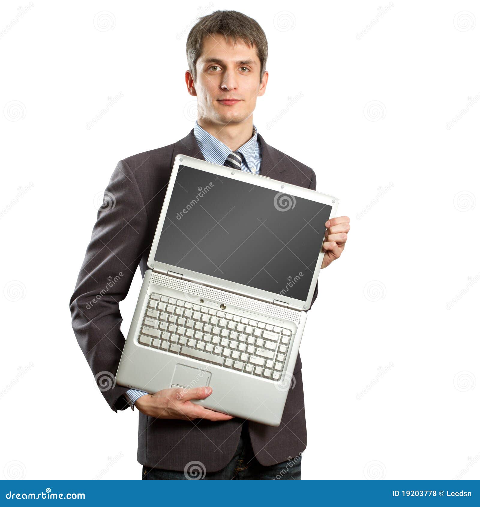 Uomo D'affari Con Il Computer Portatile Aperto in Sue Mani Fotografia ...